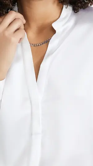 Vince Band Collar Silk Blouse