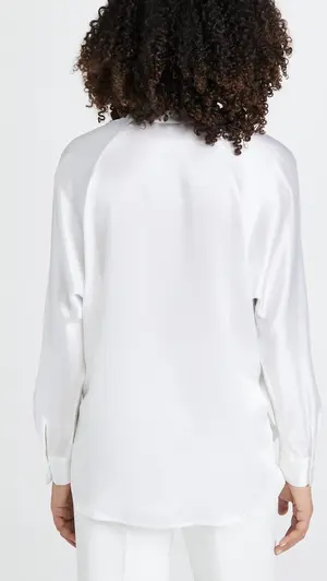 Vince Band Collar Silk Blouse