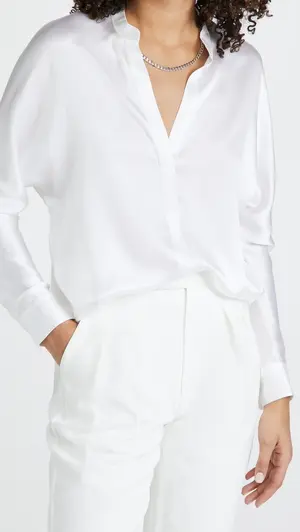 Vince Band Collar Silk Blouse