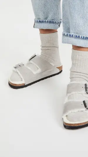 BIRKENSTOCK Arizona Shearling Sandals - Stone Coin/natural