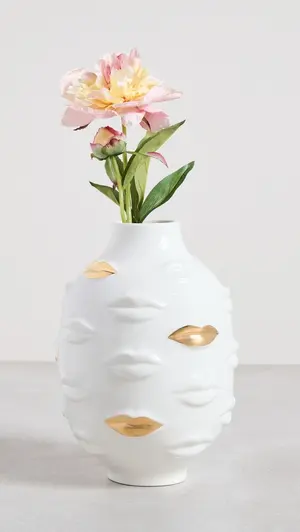 Jonathan Adler Gilded Gala Round Vase - White/gold