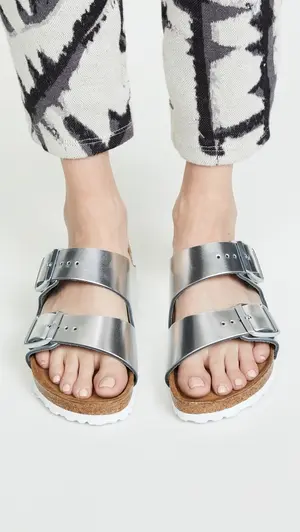 BIRKENSTOCK Arizona Soft Footbed Sandals - Metallic Silver