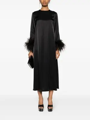 Sleeper Suzi Feather-cuffs Maxi Dress - Black