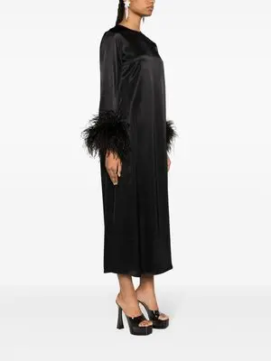Sleeper Suzi Feather-cuffs Maxi Dress - Black