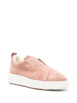 Santoni Logo-debossed Suede Slip-on Sneakers