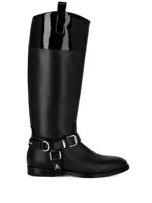 Philipp Plein Buckled Leather Knee-high Boots