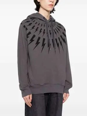 Neil Barrett Thunderbolt Print Cotton Hoodie - Grey