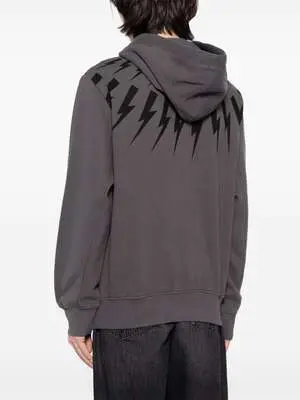 Neil Barrett Thunderbolt Print Cotton Hoodie - Grey