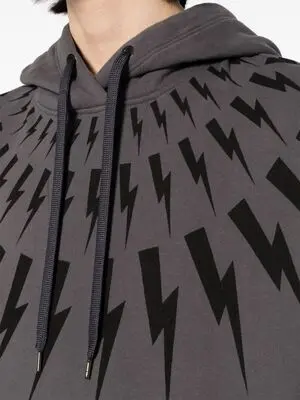 Neil Barrett Thunderbolt Print Cotton Hoodie - Grey