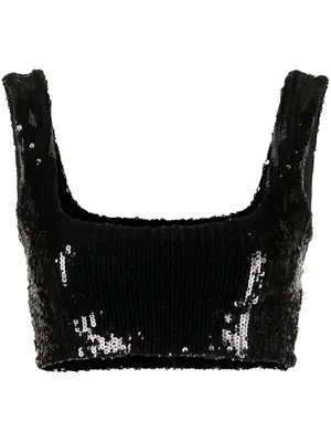Galvan Sequin Embellished Crop Top - Black