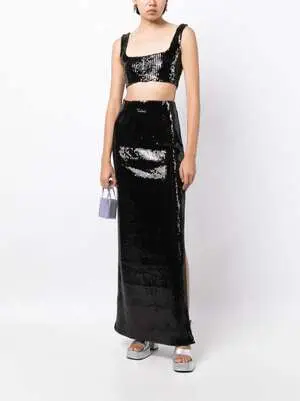 Galvan Sequin Embellished Crop Top - Black