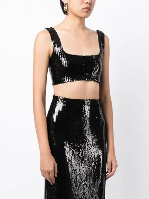 Galvan Sequin Embellished Crop Top - Black