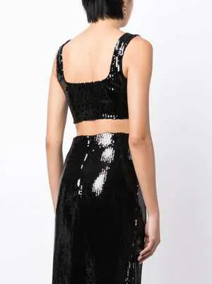 Galvan Sequin Embellished Crop Top - Black