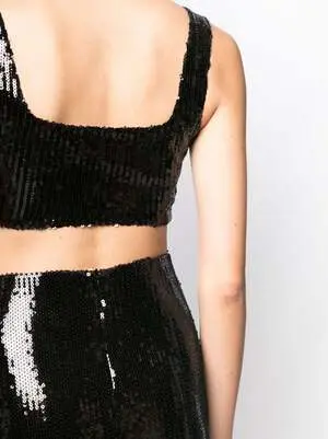 Galvan Sequin Embellished Crop Top - Black