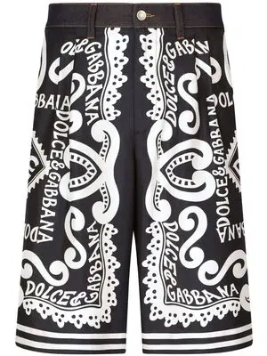 Dolce & Gabbana Marina Print Denim Shorts - Black