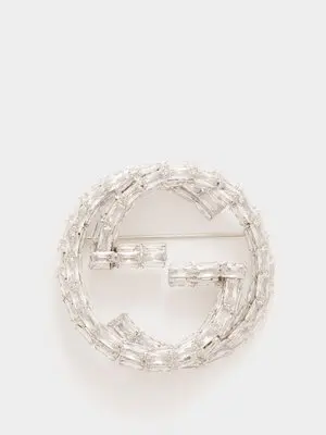 Gucci Gucci - Interlocking-g Crystal Brooch - Womens - Crystal - Crystal