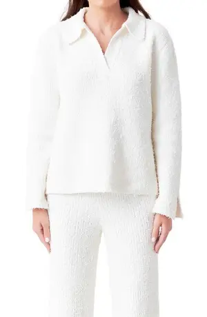 Endless Rose Textured Fuzzy Collared Sweater