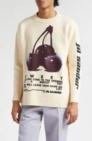 JIL SANDER Cherry Print Wool Sweater