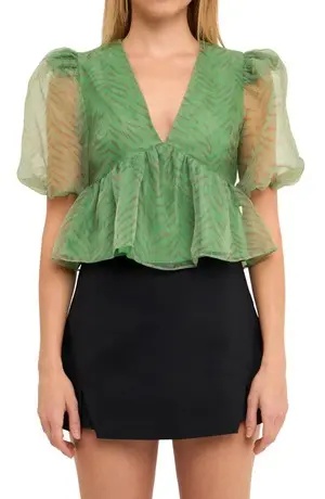 Endless Rose Zebra Print Puff Sleeve Top