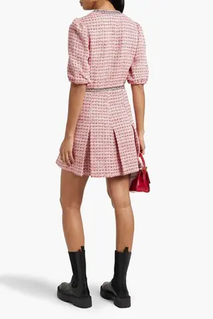 Maje Pleated Metallic Cotton Blend Tweed Mini Dress