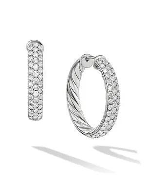 David Yurman Dy Mercer Hoop Earrings In Sterling Silver With Pavé Diamonds - Diamond