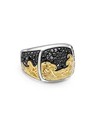 David Yurman Waves Signet Ring In Sterling - Black Diamond