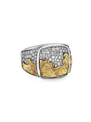David Yurman Waves Signet Ring In Sterling - Diamond