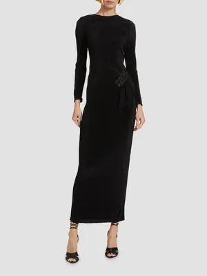 Giorgio Armani Embellished Pleated Jersey Gown - Black