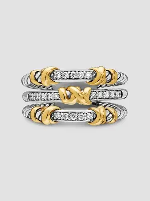 David Yurman Petite Helena Wrap Three Row Ring Sterling With 18k Yellow Gold And Diamonds