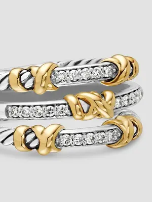 David Yurman Petite Helena Wrap Three Row Ring Sterling With 18k Yellow Gold And Diamonds
