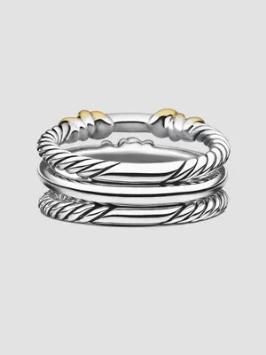 David Yurman Petite Helena Wrap Three Row Ring Sterling With 18k Yellow Gold And Diamonds