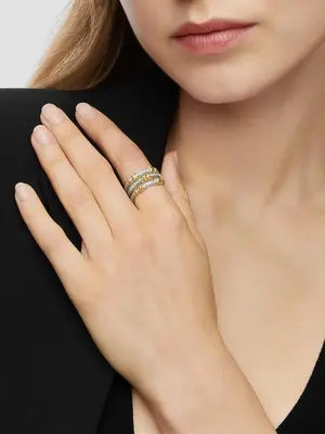 David Yurman Petite Helena Wrap Three Row Ring Sterling With 18k Yellow Gold And Diamonds