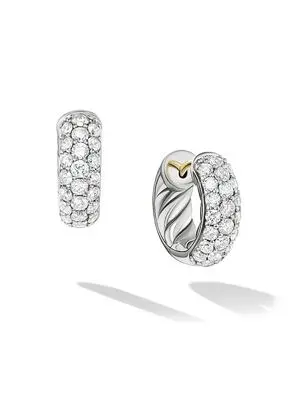 David Yurman Mercer Micro Hoop Earrings In Sterling Silver With Pavé Diamonds - Diamond