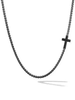 David Yurman Streamline Cross Station Necklace In Sterling Silver - Black Diamond