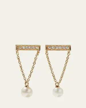 SYDNEY EVAN 14k Diamond Bar & Pearl Dangle Earrings