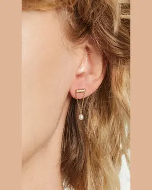 SYDNEY EVAN 14k Diamond Bar & Pearl Dangle Earrings