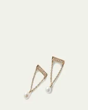SYDNEY EVAN 14k Diamond Bar & Pearl Dangle Earrings