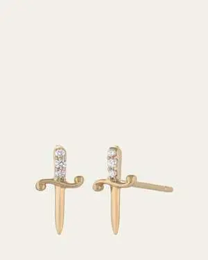 MAURA GREEN JEWELRY 14k Yellow Dagger Stud Earrings With Diamonds - Gold
