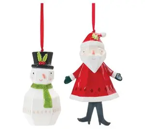 MELROSE Whimsical Santa And Snowman Ornament - One-color