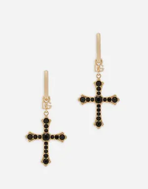 Dolce & Gabbana Creole Earrings With Rhinestone Crosses - Gold