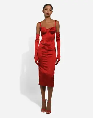 Dolce & Gabbana Satin Calf-length Dress With Corset Bustier