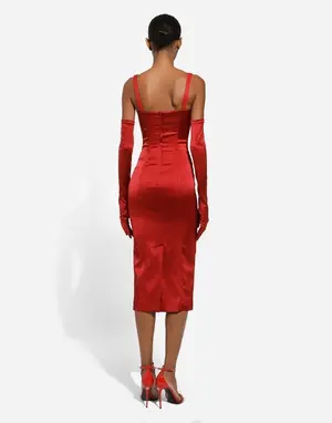 Dolce & Gabbana Satin Calf-length Dress With Corset Bustier