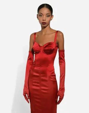 Dolce & Gabbana Satin Calf-length Dress With Corset Bustier