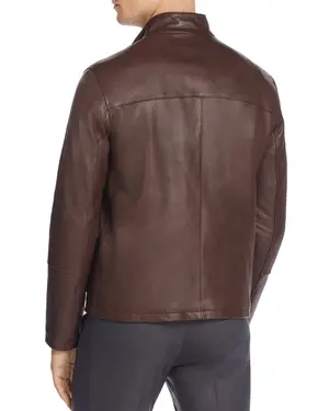 Cole Haan Streamlined Moto Leather Jacket - Java Brown