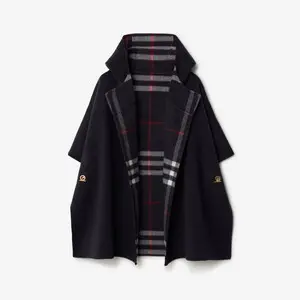 Burberry Cashmere Reversible Hooded Cape Navy