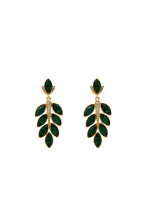 KENNETH JAY LANE Plated Emerald Leaf Drop Earrings - Gold