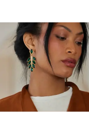 KENNETH JAY LANE Plated Emerald Leaf Drop Earrings