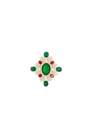 KENNETH JAY LANE Emerald & Ruby Stone Cluster Pin - Green