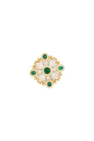 KENNETH JAY LANE Kenneth Jay Lane Crystal And Emerald Shield Pin Gold