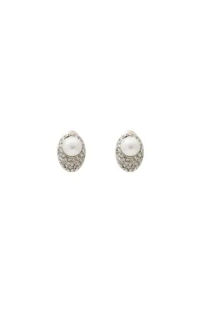 KENNETH JAY LANE Crystal And Pearl Clip Earrings - Silver